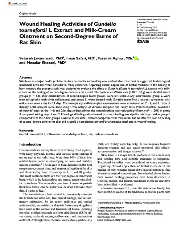 (PDF) Wound Healing Activities of Gundelia tournefortii L Extract and ...