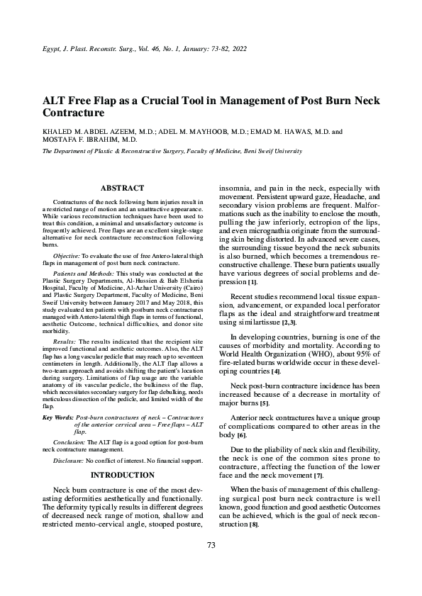 (PDF) ALT free flap as a crucial tool in management of post burn neck ...