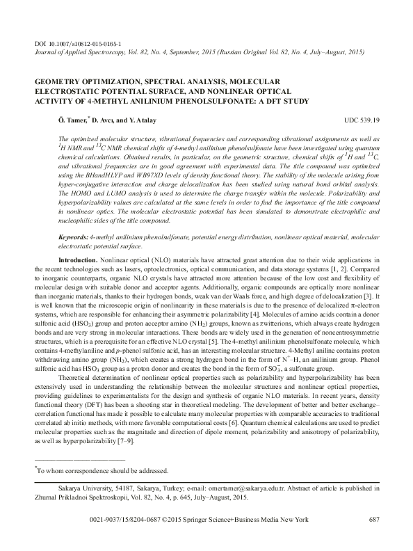 (PDF) Geometry Optimization, Spectral Analysis, Molecular Electrostatic Potential Surface, and ...