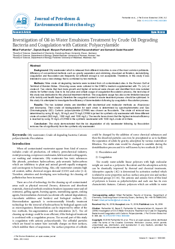 (PDF) Investigation of Oil-in-Water Emulsions Treatment by Crude Oil ...