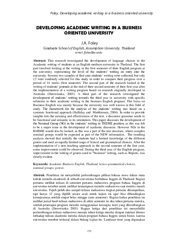 (PDF) Developing Academic Writing in a Business Oriented University