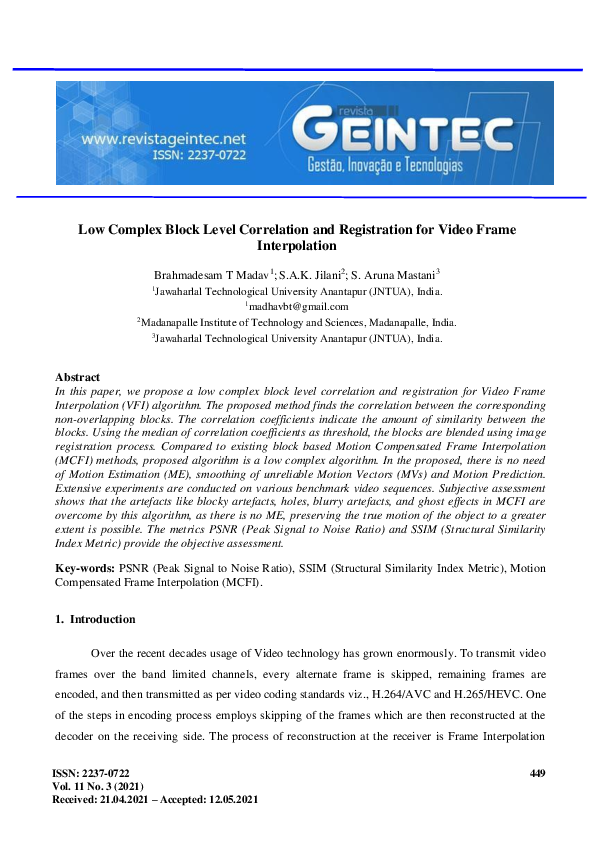 (PDF) Low Complex Block Level Correlation and Registration for Video Frame Interpolation