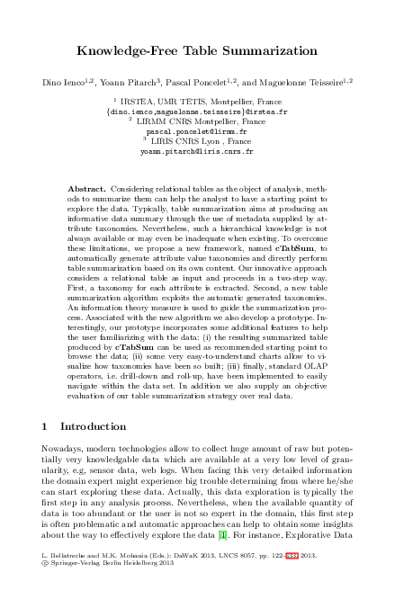 (PDF) Knowledge-Free Table Summarization