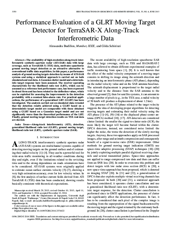 (PDF) Performance Evaluation of a GLRT Moving Target Detector for TerraSAR-X Along-Track ...