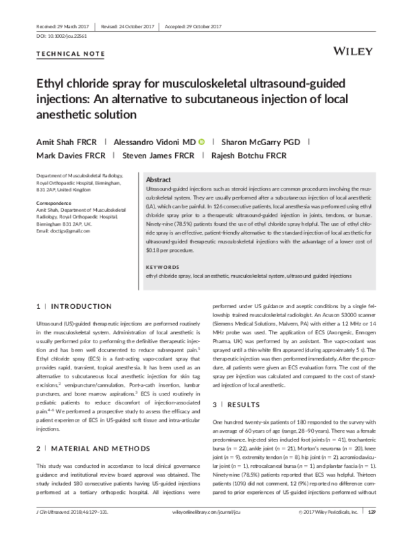 (PDF) Ethyl chloride spray for musculoskeletal ultrasound-guided ...