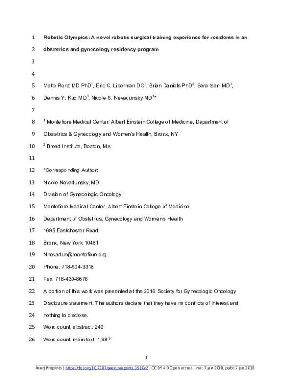 (PDF) Robotic Olympics: A novel robotic surgical training experience for residents in an ...
