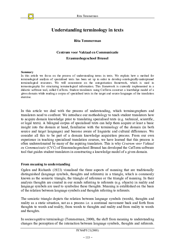 (PDF) Understanding terminology in texts