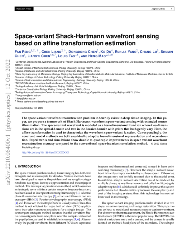 (PDF) Space-variant Shack–Hartmann wavefront sensing based on affine transformation estimation