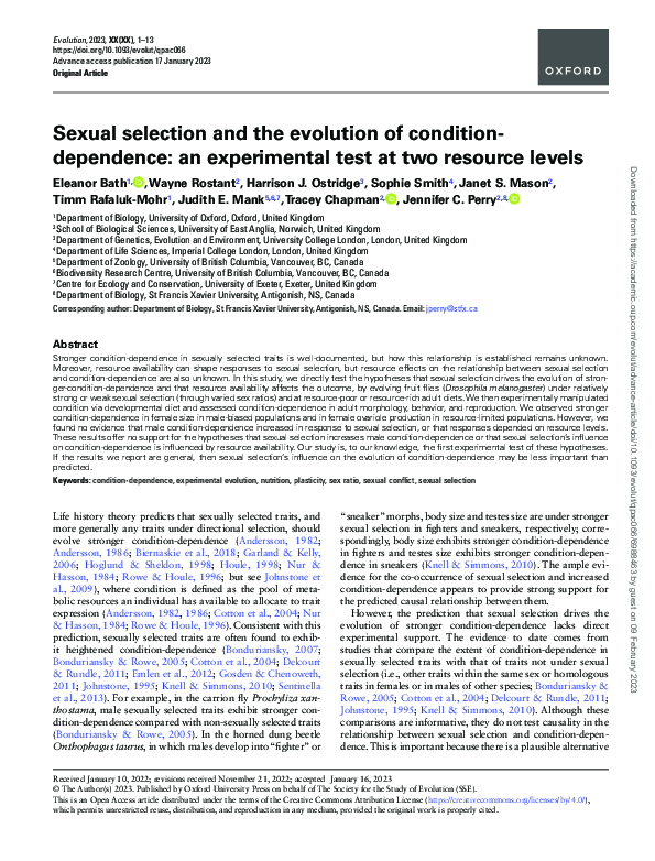 (PDF) Sexual selection and the evolution of condition-dependence: an ...