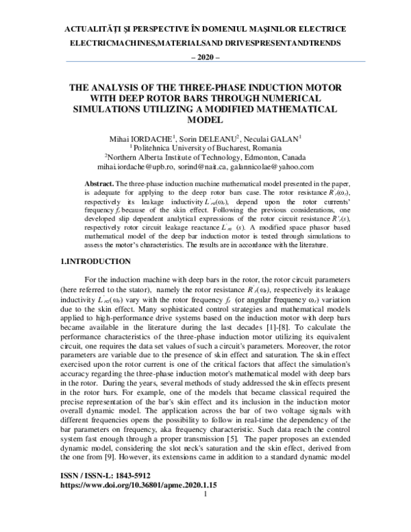 (PDF) The Analysis of the Three-Phase Induction Motor with Deep Rotor Bars Through Numerical ...