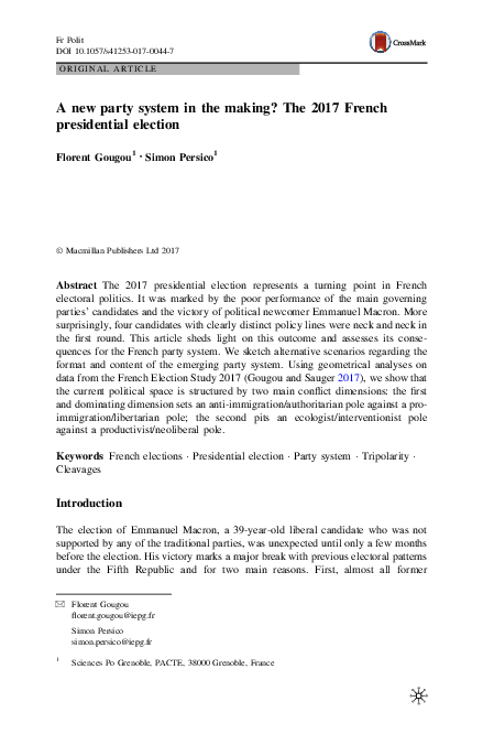 (PDF) A new party system in the making? The 2017 French presidential ...