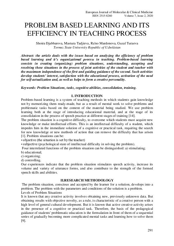 (PDF) Problem Based Learning and Its Efficiency in Teaching Process