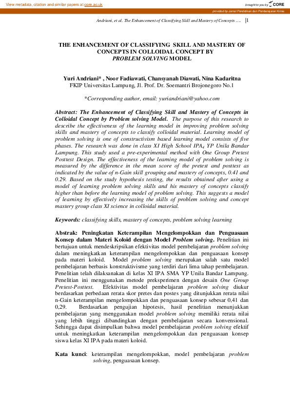 (PDF) THE ENHANCEMENT OF CLASSIFYing skill and mastery of concepts IN COLLOIDAL CONCEPT by ...