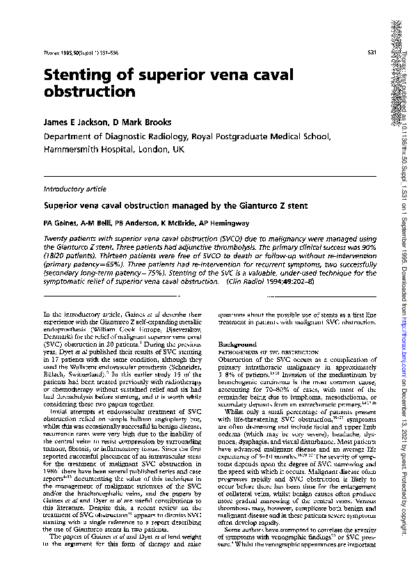 (PDF) Superior vena caval obstruction managed by the gianturco Z stent