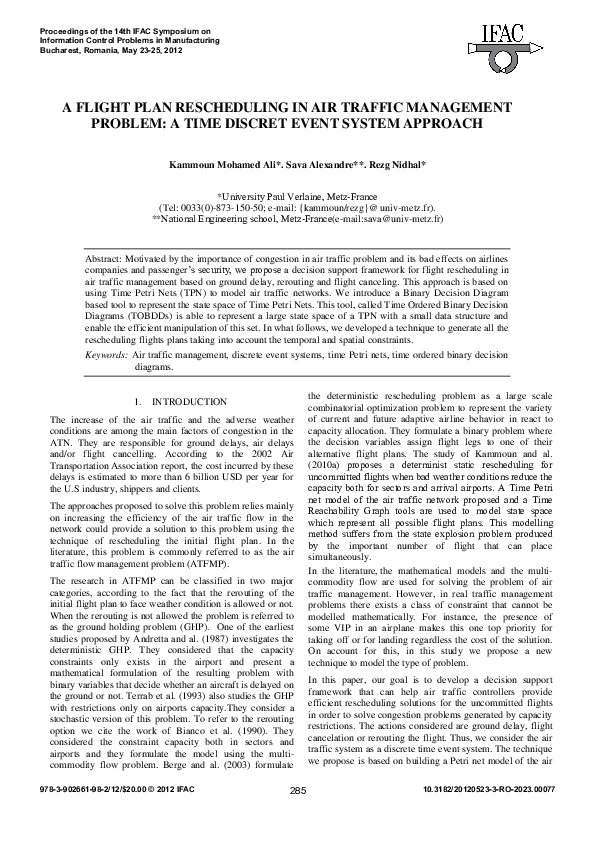 (PDF) A Flight Plan Rescheduling in Air Traffic Management Problem: A ...