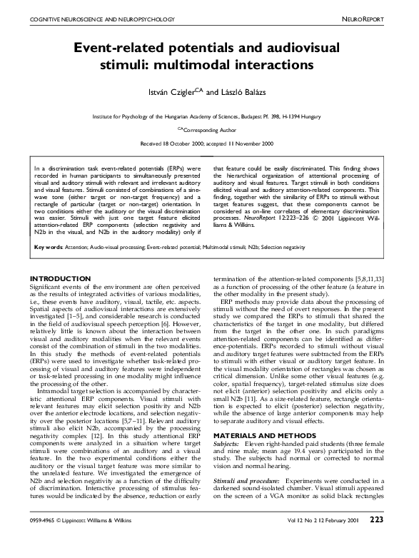 (PDF) Event-related potentials and audiovisual stimuli: multimodal interactions