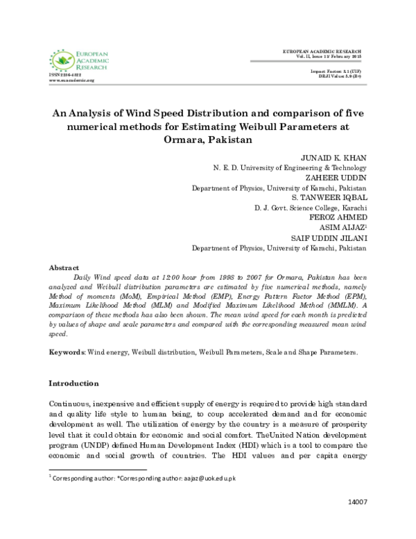 Pdf An Analysis Of Wind Speed Distribution And Comparison Of Five