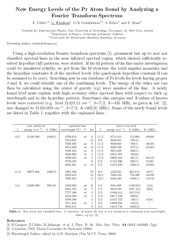 (PDF) New Energy Levels of the Pr Atom found by Analyzing a Fourier ...
