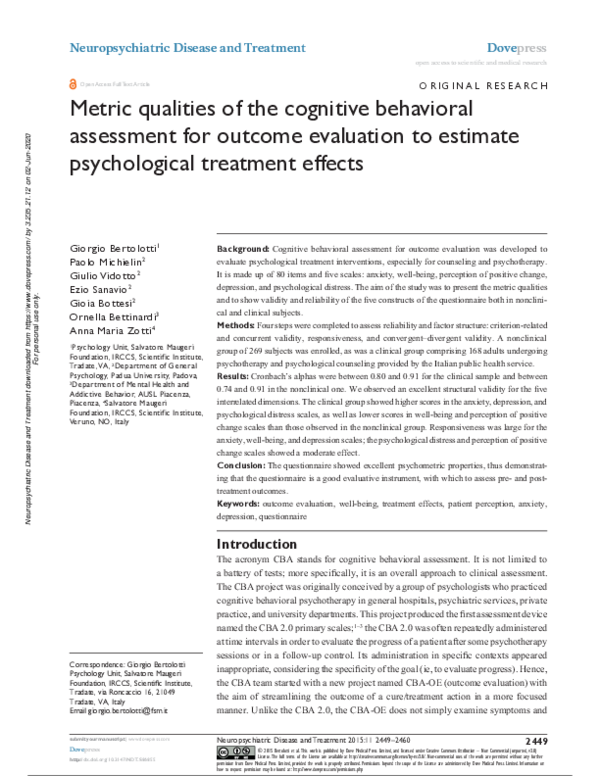 (PDF) Metric qualities of the cognitive behavioral assessment for ...