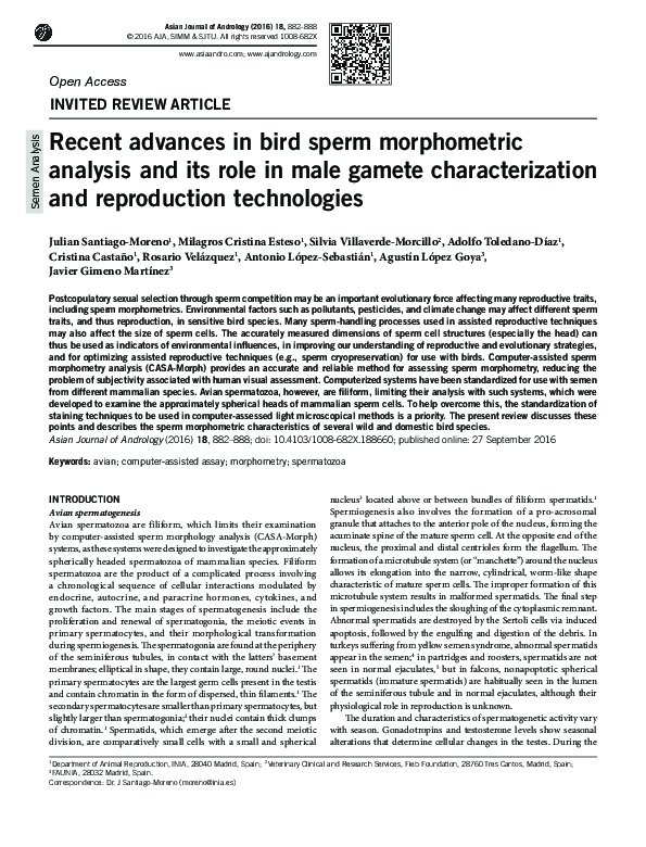 (PDF) Recent advances in bird sperm morphometric analysis and its role ...