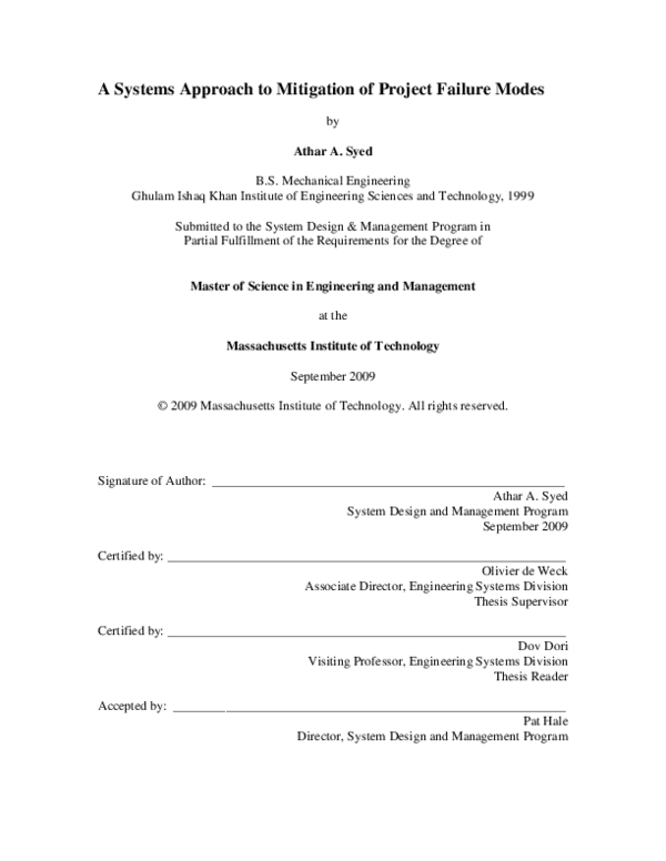 (PDF) A systems approach to mitigation of project failure modes