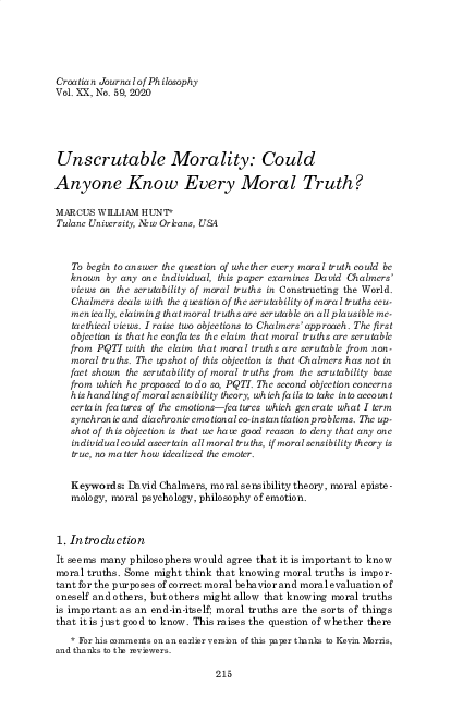 (PDF) Unscrutable Morality: Could Anyone Know Every Moral Truth?