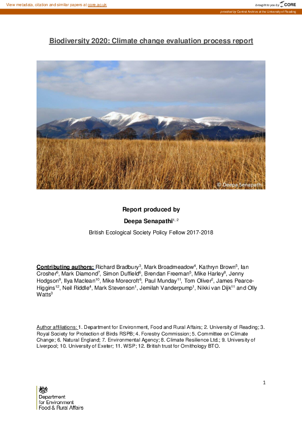 (PDF) Biodiversity 2020: climate change evaluation report