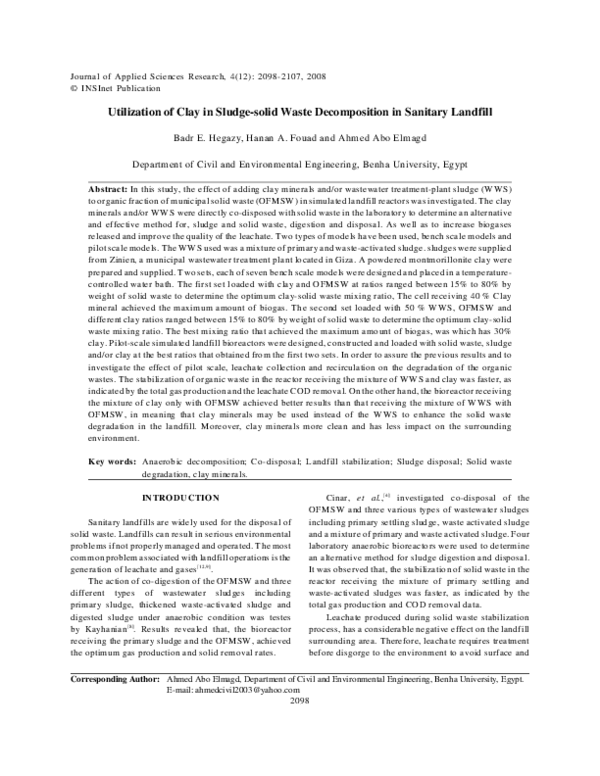 (PDF) Utilization of Clay in Sludge-solid Waste Decomposition in ...