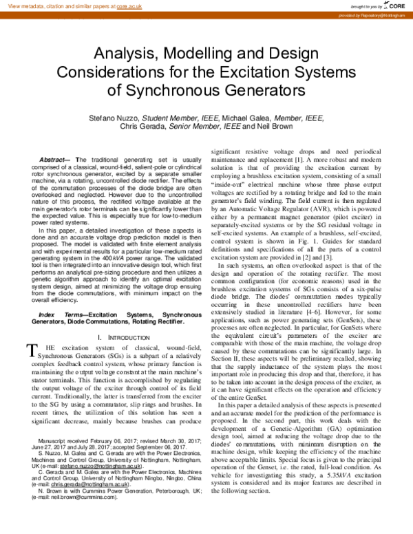 (PDF) Analysis, Modeling, and Design Considerations for the Excitation Systems of Synchronous ...