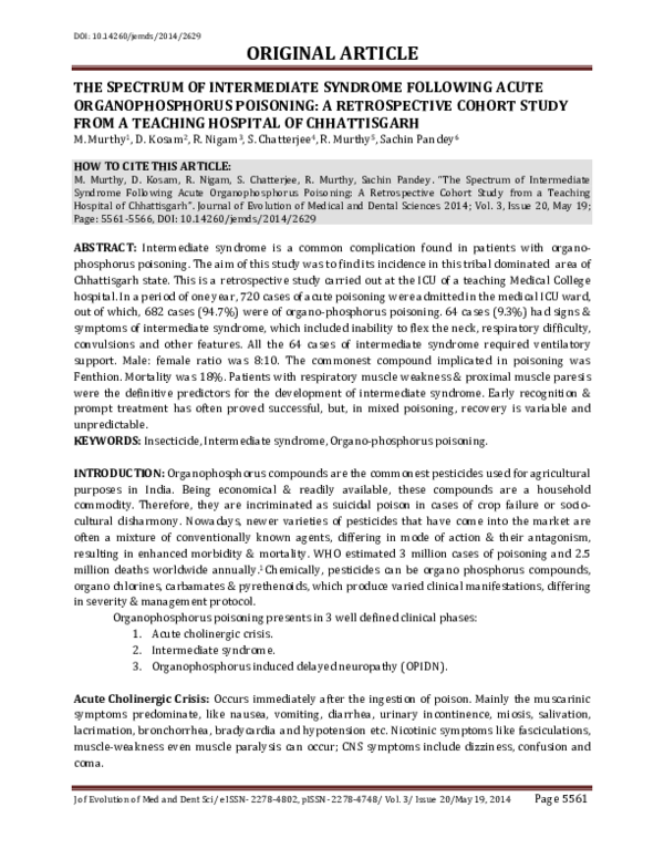(PDF) The Spectrum of Intermediate Syndrome Following Acute ...