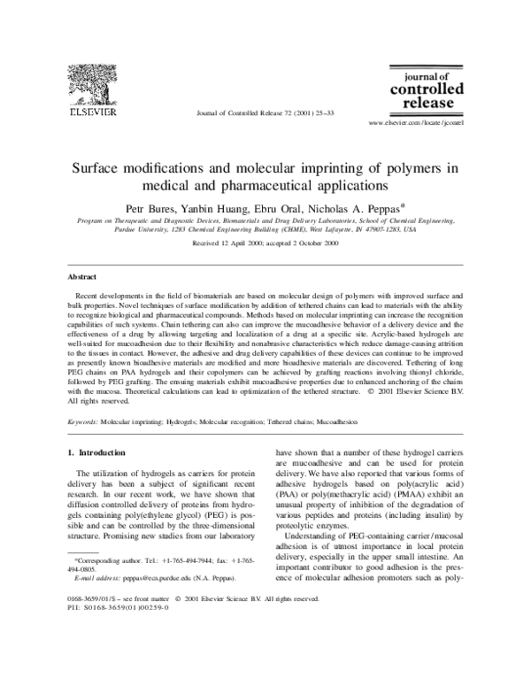 (PDF) Surface modifications and molecular imprinting of polymers in medical and pharmaceutical ...