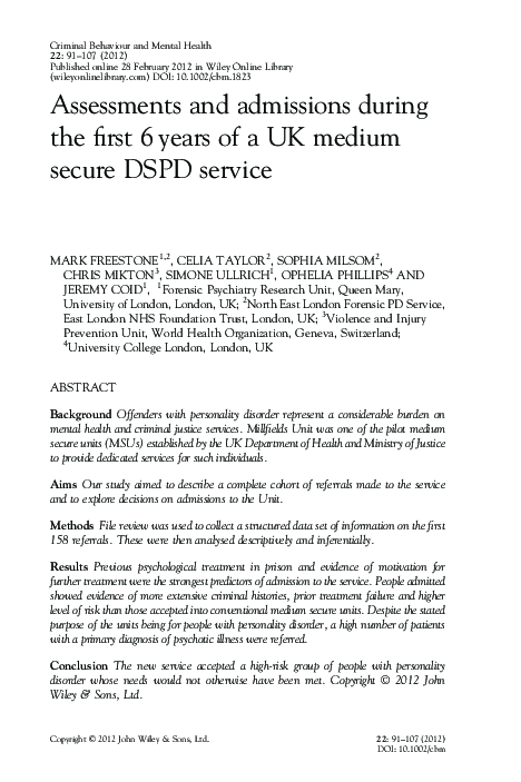 (PDF) Assessments and admissions during the first 6 years of a UK ...