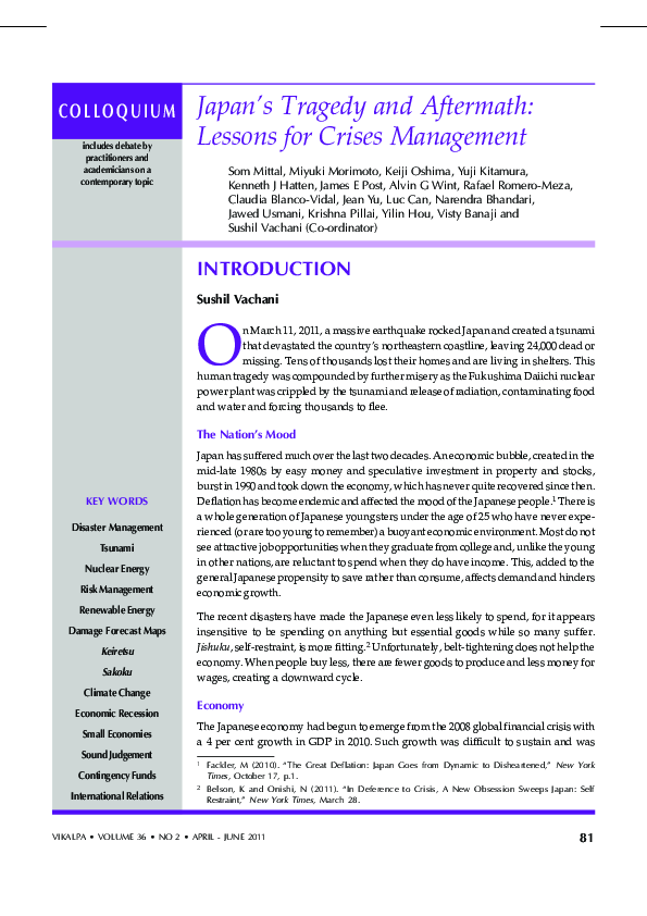 (PDF) Japan's Tragedy and Aftermath: Lessons for Crises Management