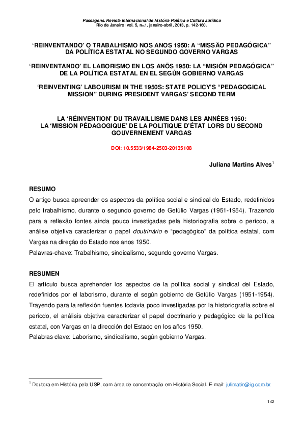 (PDF) ‘Reinventando’ O Trabalhismo Nos Anos 1950: A “Missão Pedagógica ...