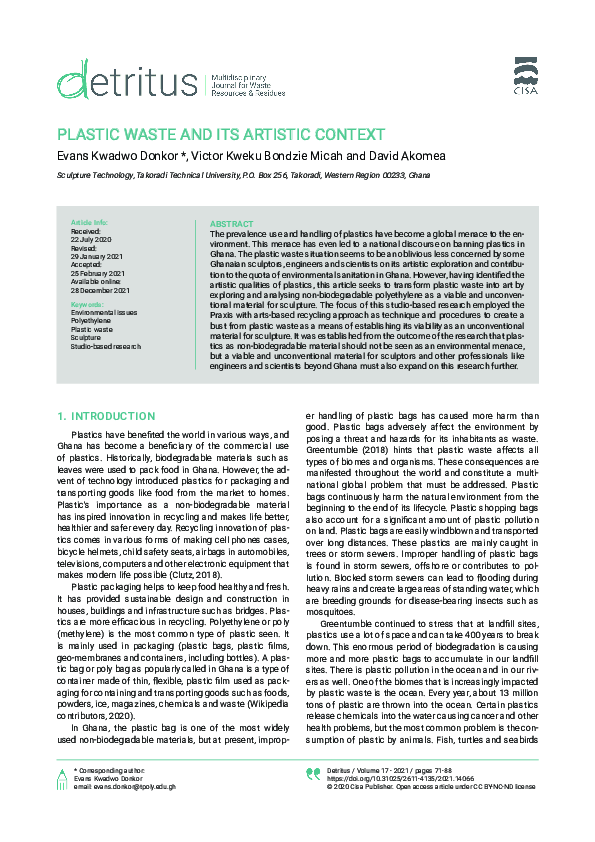 (PDF) Plastic Waste and Its Artistic Context