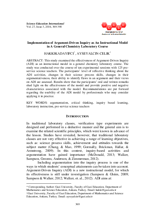 (PDF) Implementation of Argument-Driven Inquiry as an Instructional ...