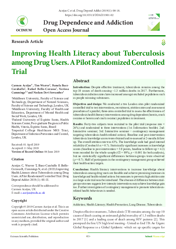 (PDF) Improving Health Literacy about Tuberculosis among Drug Users. A ...