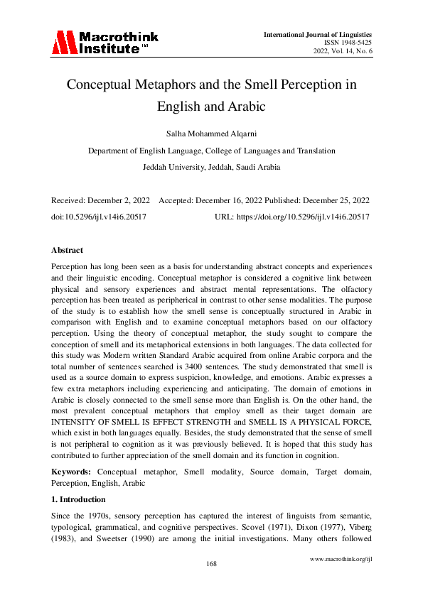 (PDF) Conceptual Metaphors and the Smell Perception in English and Arabic