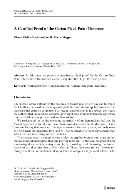 (PDF) A Certified Proof of the Cartan Fixed Point Theorems