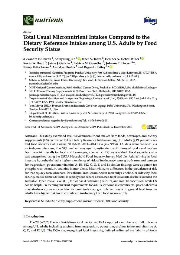 (PDF) Total Usual Micronutrient Intakes Compared to the Dietary ...