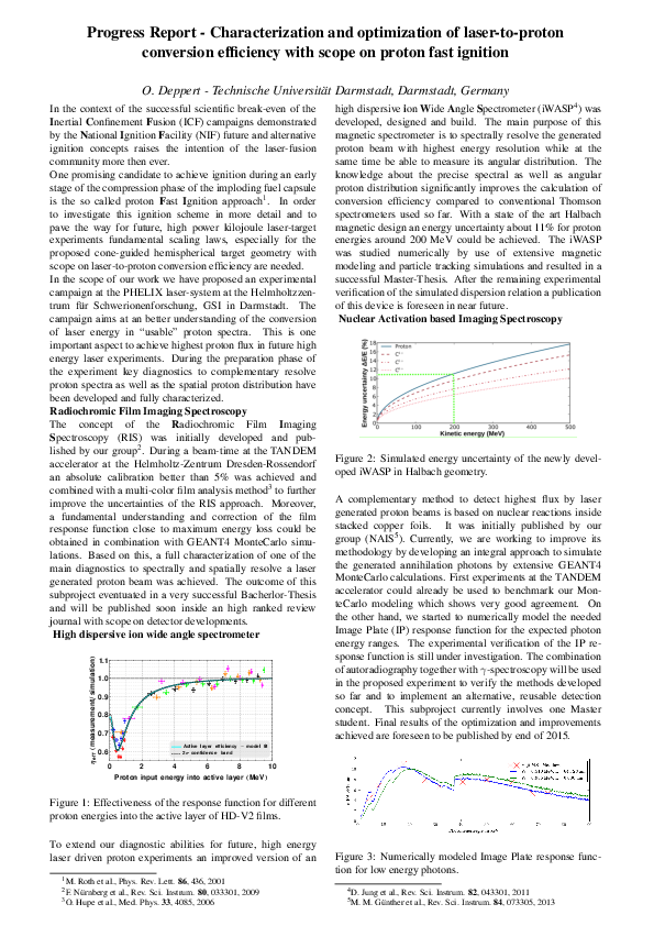 (PDF) Progress Report - Characterization and optimization of laser-to ...