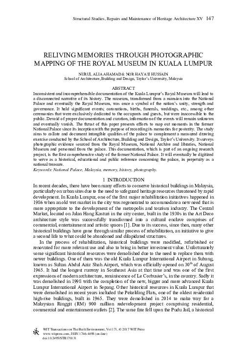 (PDF) Reliving Memories Through Photographic Mapping of the Royal Museum in Kuala Lumpur