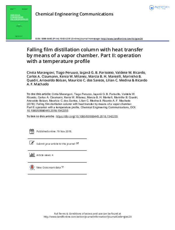 (PDF) Falling film distillation column with heat transfer by means of a ...