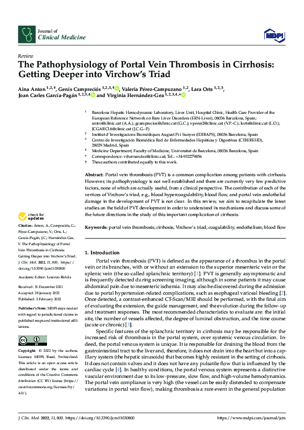 (PDF) The Pathophysiology of Portal Vein Thrombosis in Cirrhosis ...