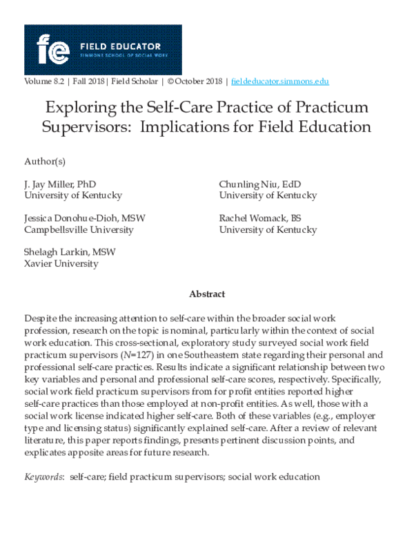 (PDF) Exploring the Self-Care Practice of Practicum Supervisors: Implications for Field Education