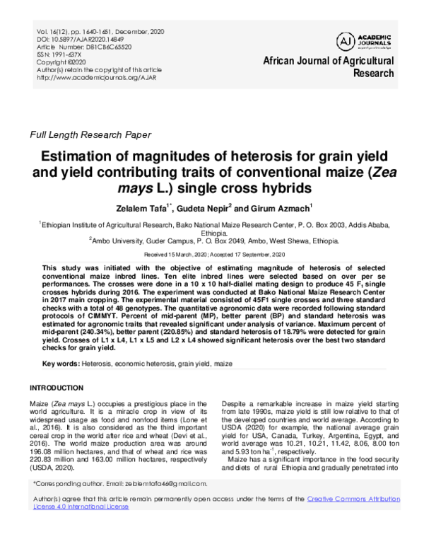 (PDF) Estimation of magnitudes of heterosis for grain yield and yield ...