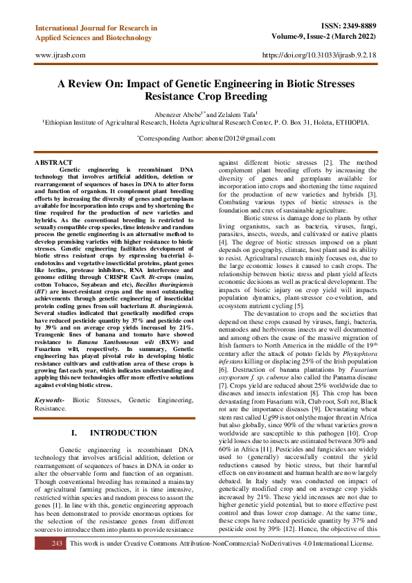 (PDF) Review On: Impact of Genetic Engineering in Biotic Stresses ...