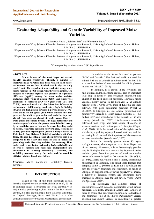 (PDF) Evaluating Adaptability and Genetic Variability of Improved Maize Varieties