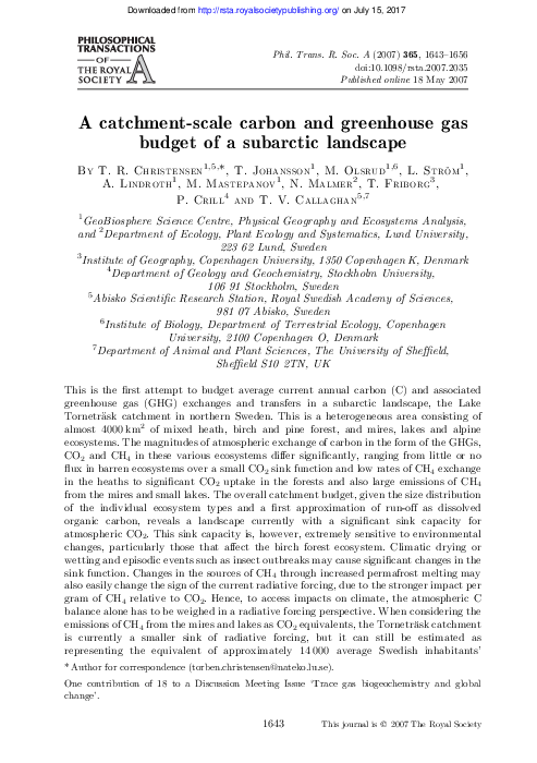 (PDF) A catchment-scale carbon and greenhouse gas budget of a subarctic ...