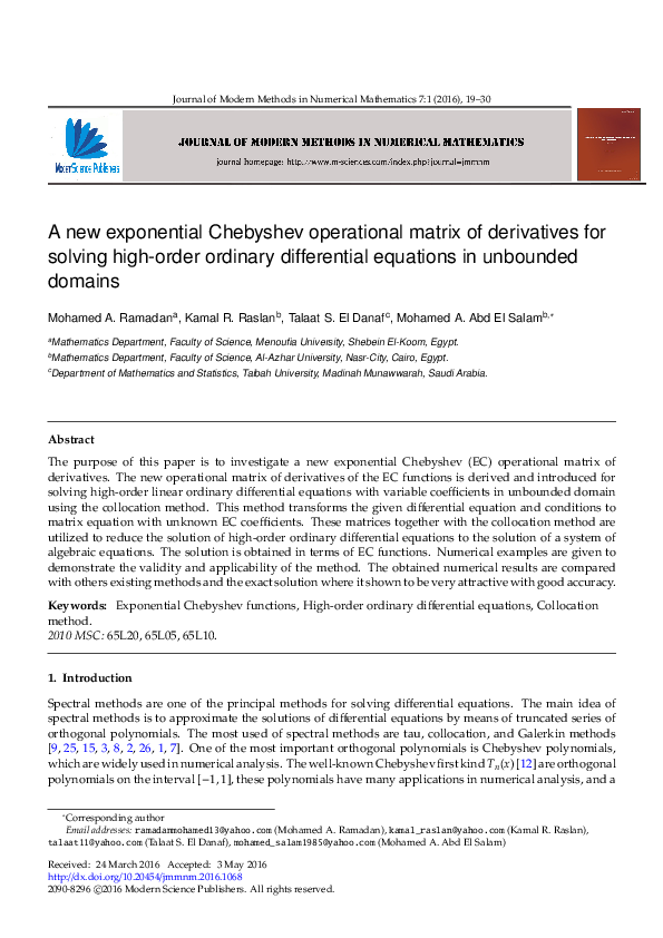 (PDF) A new exponential Chebyshev operational matrix of derivatives for ...